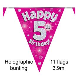 3.9m Oaktree 'Happy 5th Birthday' Pink Bunting