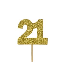 Glitter '21' Numeral Cupcake Toppers Gold
