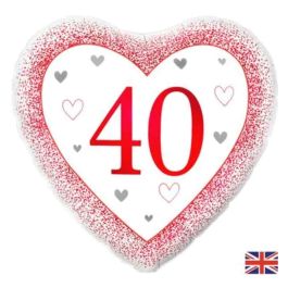 18" Oaktree Happy 40th Anniversary Heart Ruby Foil Balloon